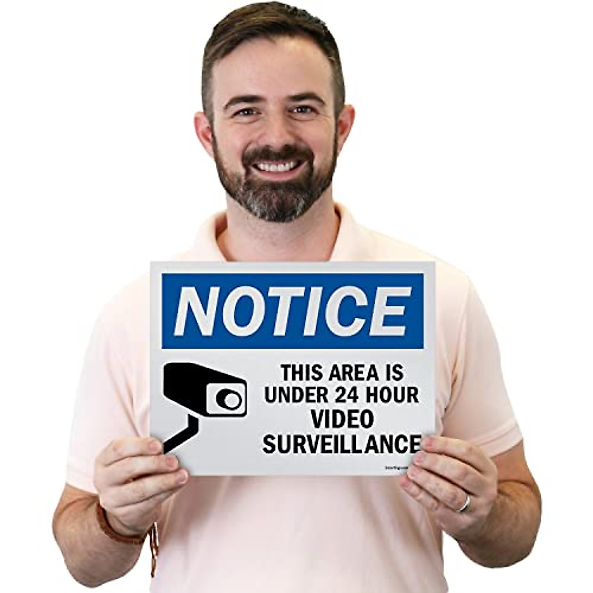 SmartSign (Pack of 5) 9 x 12 inch “Notice - This Area Is Under 24 Hour Video Surveillance” Sign, Screen Printed, 10 mil Polystyrene Plastic, Blue/Black on White