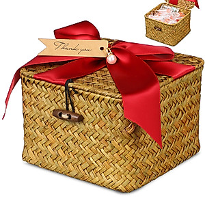 IMIKEYA Seaweed Baskets with Lids: Woven Baskets Seagrass Storage Woven Basket Straw Desktop Rattan Storage Basket 9 inch Hand- Woven Storage Basket Bins Container Organizer