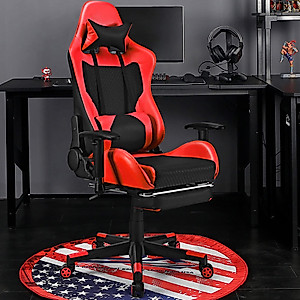 POWERSTONE Gaming Chair - Ergonomic Gaming Chair with Footrest for Women Racing Esports Computer Chair High-Back Massage Leather Recliner Rolling Swivel Chair (Red)