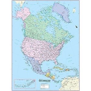 CoolOwlMaps North America Continent Wall Map Poster - Rolled (Laminated 24x32)