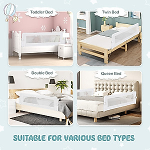 BABY JOY Double Sided Bed Rail Guard, 2 Pack, Extra Long, Swing Down for Convertible Crib, Folding Baby Safety Bedrail for Kids Twin Full Size Queen King Mattress, Rails for Toddlers (White, 60-Inch)