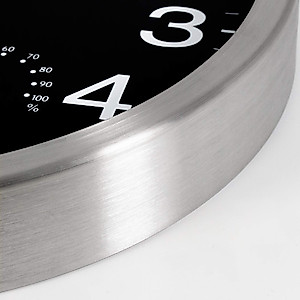 Reynoe 12 Inch Silver Aluminum Frame Wall Clock with Thermometer Hygrometer Battery Operated Silent Movement Decorative for Home