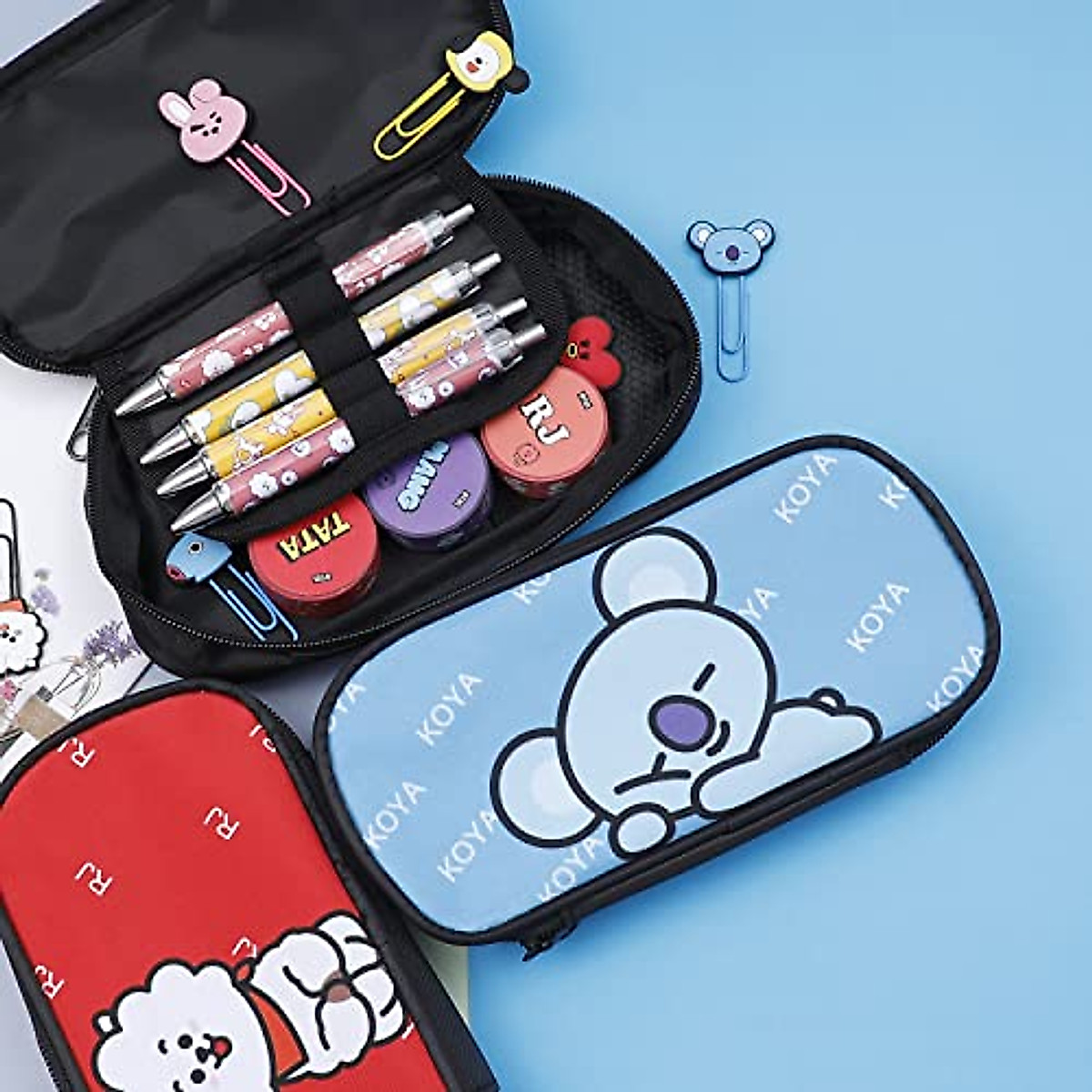 G-Ahora Kpop Bangtan Boys Pencil Cases Large Capacity Pouch Bag with Keychain Pens Washi Tape Army Cartoon School Supplies for Students(PC-KOYA)