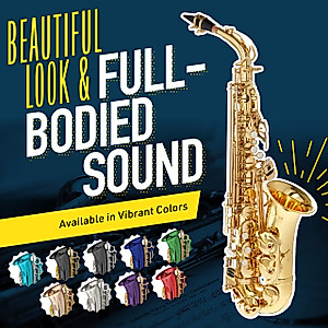 Mendini By Cecilio Eb Alto Saxophone - Case, Tuner, Mouthpiece, 10 Reeds, Pocketbook- Gold E Flat Musical Instruments