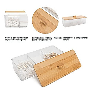 Agirlvct Wood Qtip Holder,Cotton Ball and Swab Holder Organizer with Lid,Jar for Cotton Rounds,Bathroom Containers,Q-tip Dispenser,Clear Acrylic Desk Organizer for Makeup Pads,Cosmetics Bedroom
