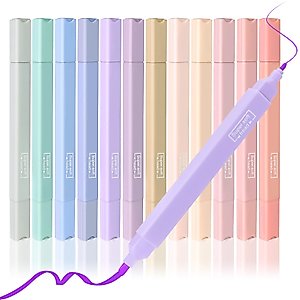 Sonuimy Aesthetic Dual Tips Cute Highlighters, Eye-Care Assorted Pastel Colors, No Bleed Bible Highlighter Dry Fast Markers, Perfect for School, College, Office, Journal & Planner (12 Colors)