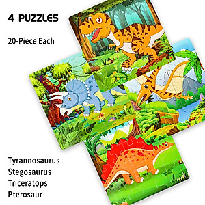 Max Fun Puzzles for Kids Ages 3-5, 20 Pieces Wooden Puzzles Dinosaur Puzzles for Toddlers Children Learning Educational Puzzles Boys and Girls Toys for 3+ Year Old (4 Puzzles)
