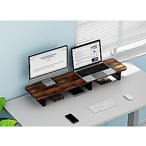 Zimilar Dual Monitor Stand Riser, Large Wooden Computer Monitor Stand with Storage for Office Accessories (Rust Brown)