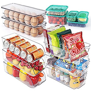 Zvonema ZNM Refrigerator Organizer Bins, 13 Pack Stackable Plastic Fridge Organizers, Storage Clear Bin with Handle for Kitchen, Freezer, Cabinet, Countertops Organization - BPA Free