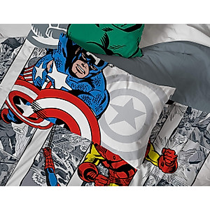 Jay Franco Marvel Avengers Comic Cool 7 Piece Queen Bed Set - Includes Comforter & Sheet Set - Bedding Features Captain America, Spiderman, Iron Man, Hulk, & Thor - Super Soft