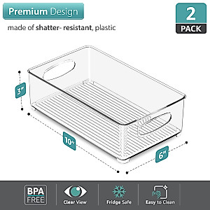 Sorbus Stackable Refrigerator Organizer Bins - Clear Storage Bins for Kitchen Pantry, Freezer & Fridge Organization - Food Organizing Plastic Containers with Handles for Countertops & Drawers (2 Pack)