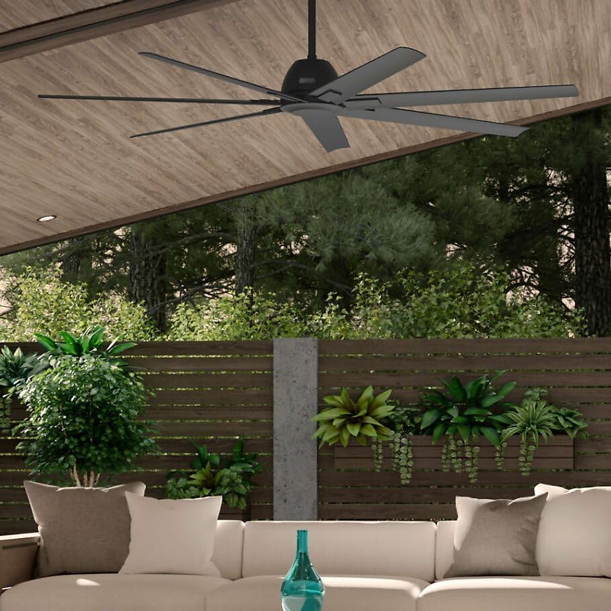 Hunter Fan 72 Inch Black Ceiling Fan with 7 Blades, Indoor/Outdoor Ceiling Fans for Porch, Farmhouse, Bedroom, Living Room (Renewed)