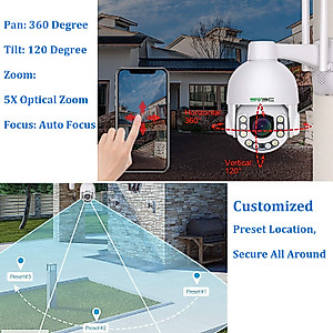 SV3C 5MP PTZ IP Camera Outdoor, Dual Band 2.4G 5GHZ WiFi Cameras, Auto Tracking 5X Optical Zoom Onvif Security Camera with Humanoid Detect, RTSP, Metal Case Waterproof, Two-Way Audio, SD Card Record