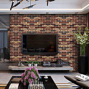 10-Pack 52 Sq.Ft 3D Wall Panels Peel and Stick 3D Faux Brick Wallpaper Peel and Stick Red Brown Faux Stone Wall Panel Foam Brick Self-Adhesive 3D Wallpaper
