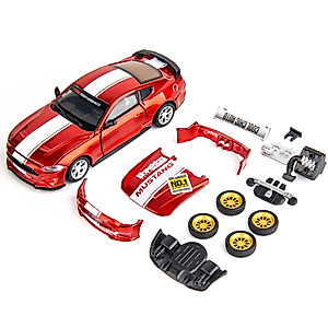 TGRCM-CZ 1/42 Ford Mustang Car Model, Take Apart Assembled Car, DIY Car Model kit Educational Building Toys, Children's Gifts, Can Open Door Birthday Gift for Children Red