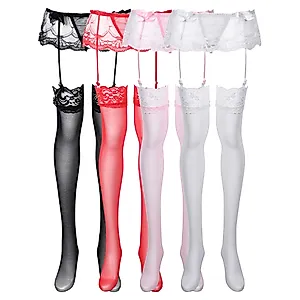 4 Pieces Lace Garter Belts Lace Suspender Belt Lingerie Thigh High Stocking for Women Ladies
