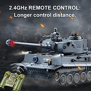 Remote Control Tank, RC WW2 German Tiger Army Tank Toy, 2.4Ghz 9-Channel RC Military Vehicles with Rotating Turret and Sounds, Best for 6 7 8 9 Boys Kids Xmas Military Toys