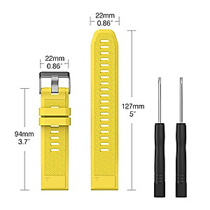 MoKo 22mm Band Compatible with Garmin Fenix 7/Fenix 6/6 Pro/Fenix 5/5 Plus/Forerunner 965/955/945/935/Aproach S60/S62/Quatix 6 /MARQ Smart Watch, Soft Silicone Replacement Strap, Yellow