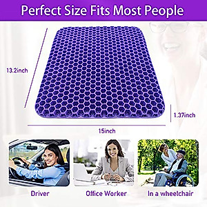 Gel Seat Cushion for Long Sitting Double Thick Gel Seat Cushion with Non-Slip Cover Gel Seat Cushion for Pressure Sores Breathable Honeycomb Cushion for Office Chair Wheelchair to Relief Sciatica Pain
