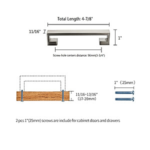 HandleMax 5" Modern Satin Nickel Kitchen Cabinet Drawer Handle Pull Hardware, 96mm (3-3/4") Hole Center, 19SN96, 15 Pack