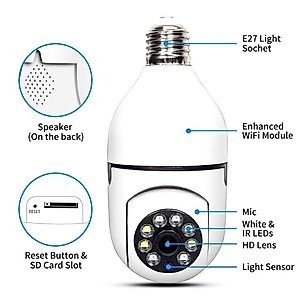2 Pack 3MP Light Bulb Security Camera Wireless Outdoor, 360° Indoor WiFi Smart Light Socket Cameras for Home Security Cameras with Motion Detection and Alerts, 2-Way Audio, Compatible with Alexa