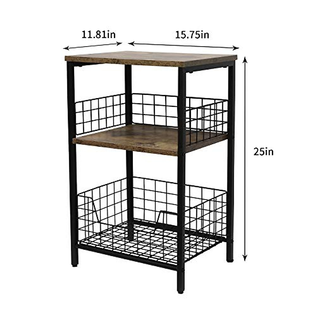 X-cosrack End Table,Industrial Retro Side Table Nightstand Storage Shelf for Living Room Bedroom Kitchen Family and Office,Stable Wood and Metal Frame, Patent Pending(Brown&Black)