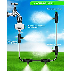 wudee Misters for Outside Patio, 33FT(10M) Misting Line, 8 Brass Mist Nozzles and Brass Adapter(3/4"), Detachable Misters for Patio and Garden Trampoline for waterpark