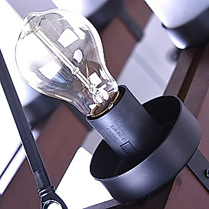 NIUYAO Industrial 8-Lights Pendant Light Wood Island Lighting Vintage Style Rectangular Chandelier Rustic Ceiling Lamp with Alabaster Glass Shade for Dining Room Kitchen Living Room 487111