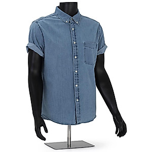 Displays2go Headless Male Torso Mannequin with Metal Base, Removable Arms - Matte Black (SMMMATBA)