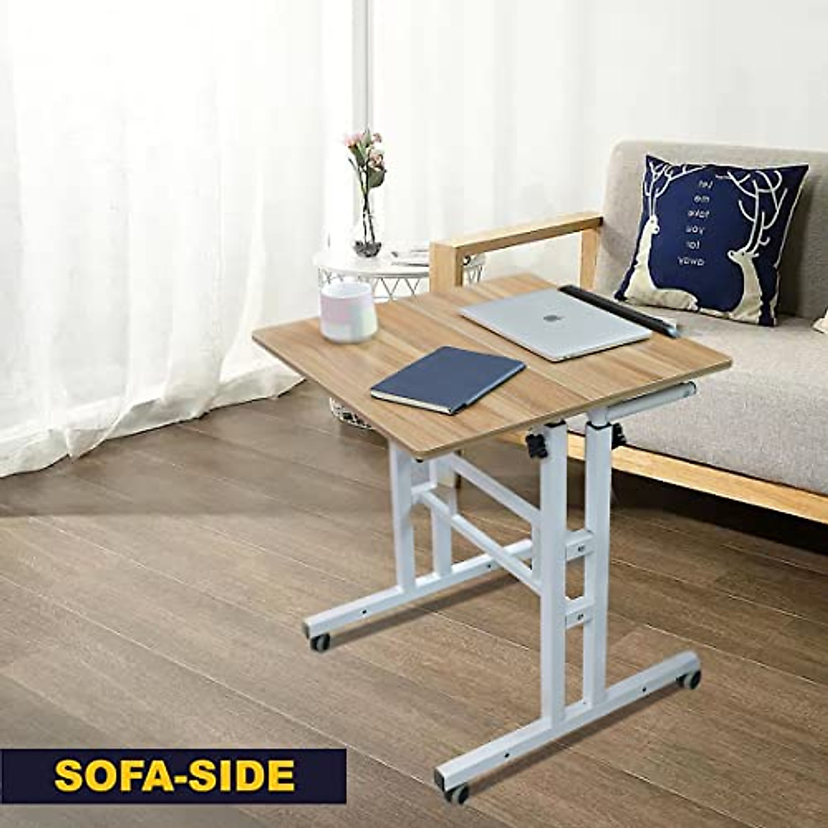 AIZ Mobile Computer Desk with Rolling Wheels for Home Office Workstation, Portable Laptop Tall Table for Standing or Sitting, Adults or Children,Oak