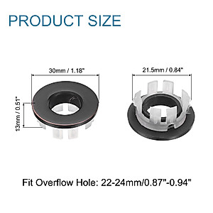 uxcell 3pcs Sink Overflow Ring Set, Bathroom Kitchen Basin Trim Bath Sink Hole Round Brass Overflow Drain Cover Insert in Hole (Silver Tone, Brushed Black, Rose Gold)