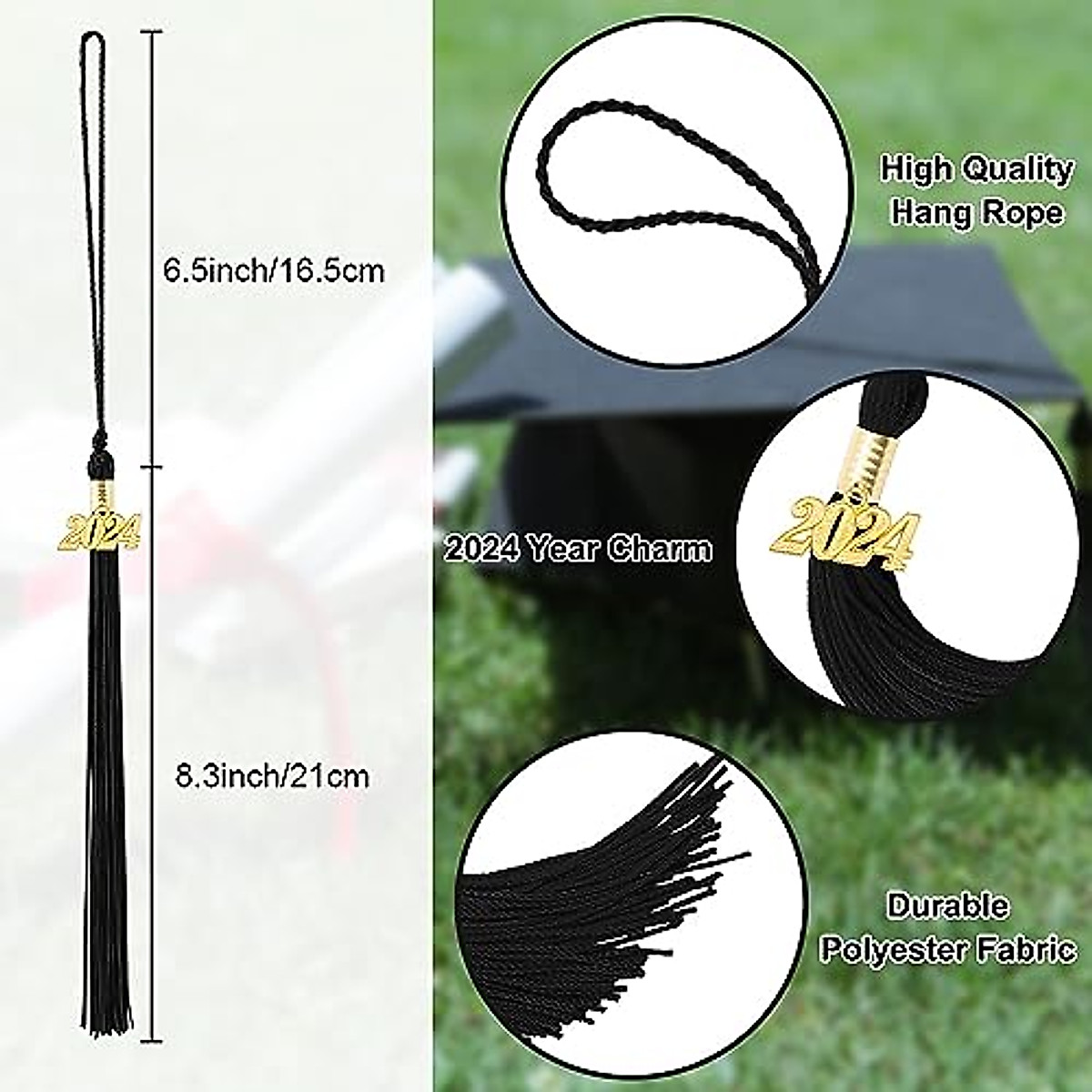 2024 Graduation Tassel, 2024 Tassel Graduation, 2024 Tassel with 2024 Year Gold Date Charms Academic Graduation Cap Tassel 2024 for 2024 Grads, Graduates Graduation Cap Hat Decorations, Black