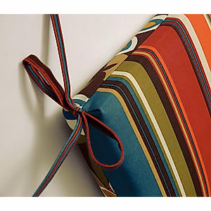 Pillow Perfect Reversible Floral Stripe Indoor/Outdoor Solid Back 1 Piece Square Corner Chair Cushion with Ties, Deep Seat, Weather, and Fade Resistant, 36.5" x 18", Brown/Orange Annie, 1 Count