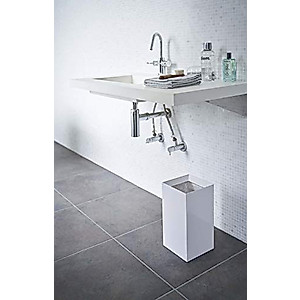 Yamazaki Home Trash Can - Modern Open Top Garbage Waste Bin Basket with Handle, Plastic, Short, 2.4 gallons, 9 liters, Handles, Lid, No Assembly Req., White