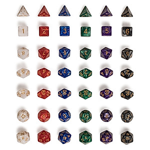 Yellow Mountain Imports 42 Polyhedral Dice, 6 Colors with Complete Set of D4, D6, D8, D10, D12, D20, and D% for Role Playing Games (RPG), DND, MTG, and Other Dice Games