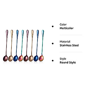 8 Pieces Long Handle Tea Spoon Stainless Steel Coffee Mixing Spoons Teaspoon for Mixing, Cocktail Stirring, Coffee, Milkshake, Cold Drink, 7.48 Inch (Round Style)