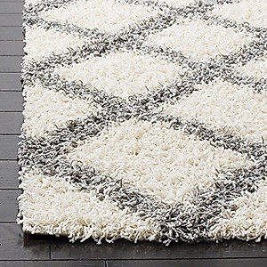 SAFAVIEH Dallas Shag Collection Area Rug - 8' x 10', Ivory & Grey, Trellis Design, Non-Shedding & Easy Care, 1.5-inch Thick Ideal for High Traffic Areas in Living Room, Bedroom (SGD258F)