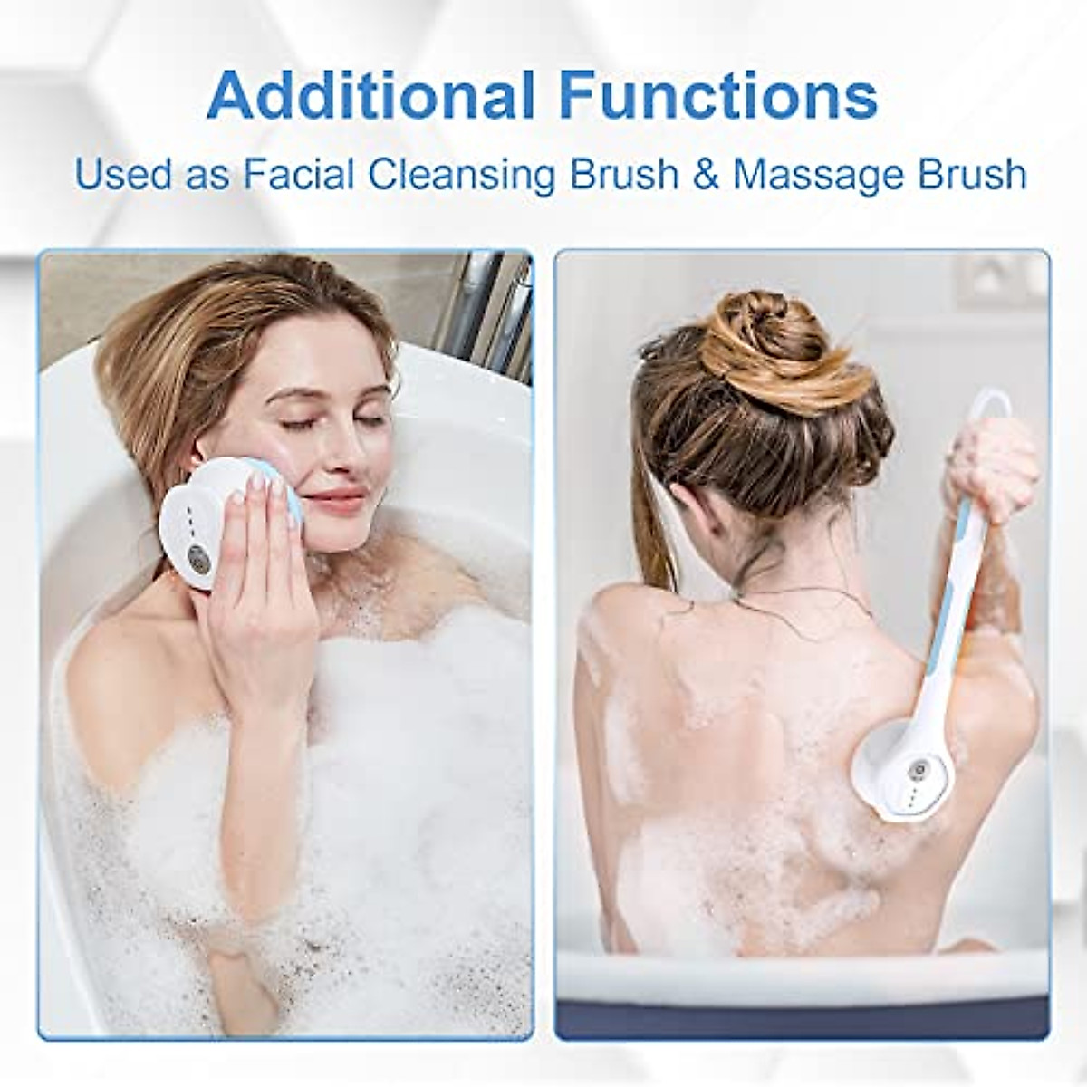 IIFONII Body Scrubber Shower Brush with Long Handle, Electric Bath Brush Back Scrubber for Shower Exfoliating Body Scrubber, Soft Silicone Body Brushes Fathers Day Gifts for Dad