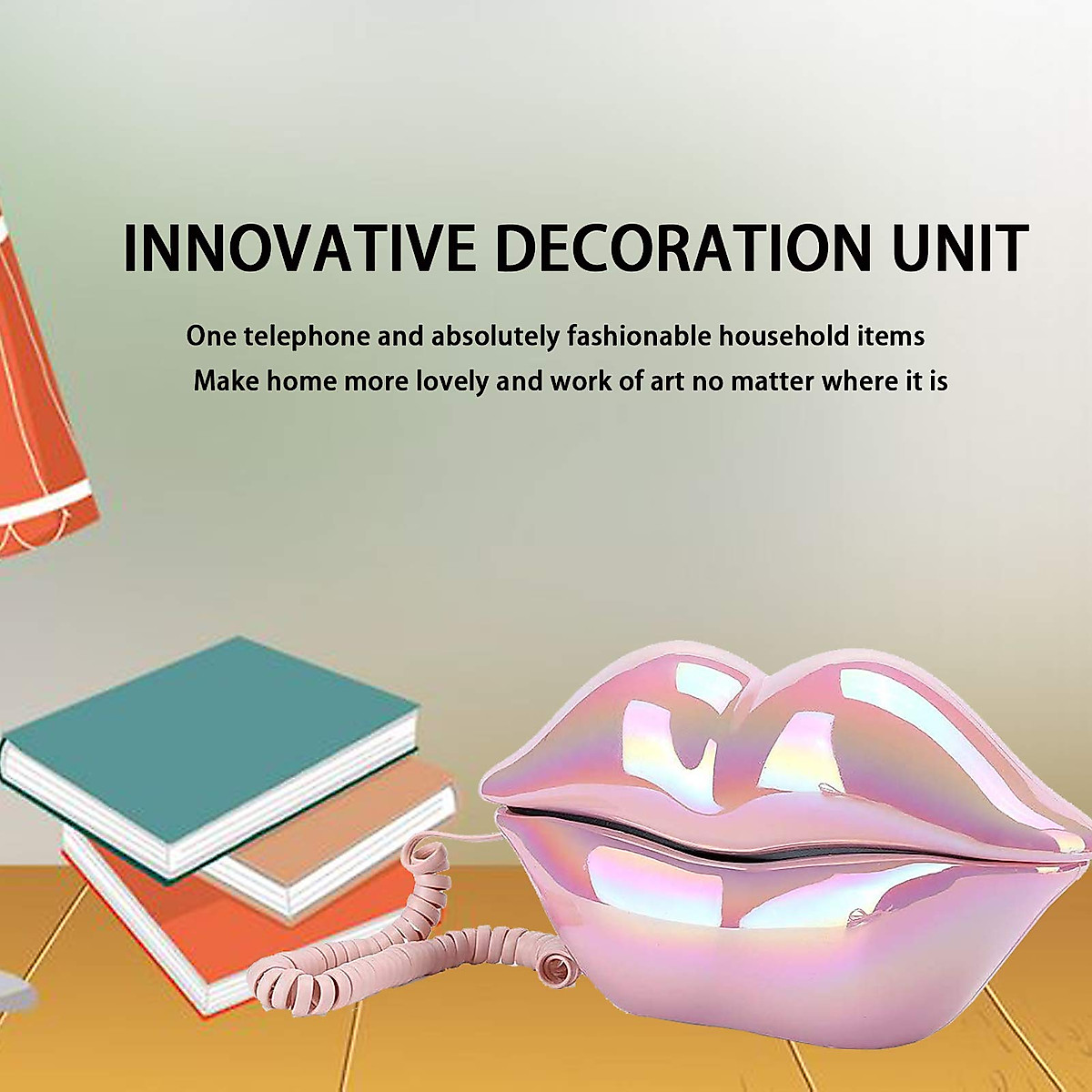 Lip Telephone, Advanced Home Telephone, Interesting Mouth Lip-Shaped Telephone, Funny Pink Lip Plastic Telephone Cable, Wire Phone Home Decoration, A for Friends or Families House Phone
