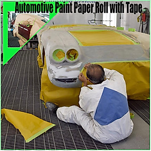 YUNXIHUI Masking Paper, 6 Rolls Automotive Paint Paper Roll with Tape, Assorted Sizes Tape and Drape, Masking Paper for Painting Car and Auto Body,Floor Protection, Wall Covering(6in 12in 18in)