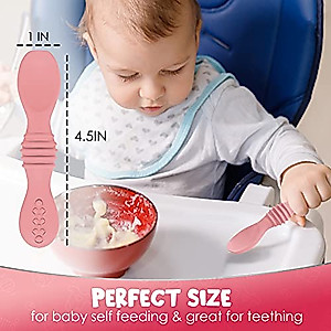 Silicone Baby Spoons for Baby Led Weaning 4-Pack, First Stage Baby Feeding Spoon Set Gum Friendly BPA Lead Phthalate and Plastic Free, Great Gift Set (Pink)