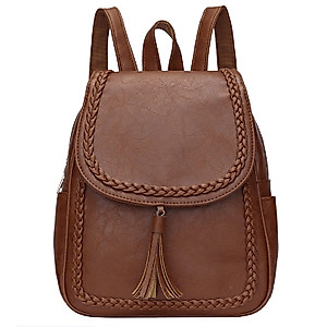 KKXIU Fashion Small Synthetic Leather Backpack Purse For Women and Ladies with Tassel (Brown)
