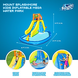 Bestway H2OGO! Mount Splashmore Kids Inflatable Outdoor Backyard Water Slide Splash Mega Park Toy w/Climbing Wall, Slide, Splash Zone, & Spray Blaster.