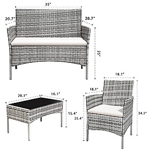 Homall 4 Pieces Patio Rattan Chair Wicker Set,Outdoor Indoor Use Backyard Porch Garden Poolside Balcony Furniture (Grey and Beige)