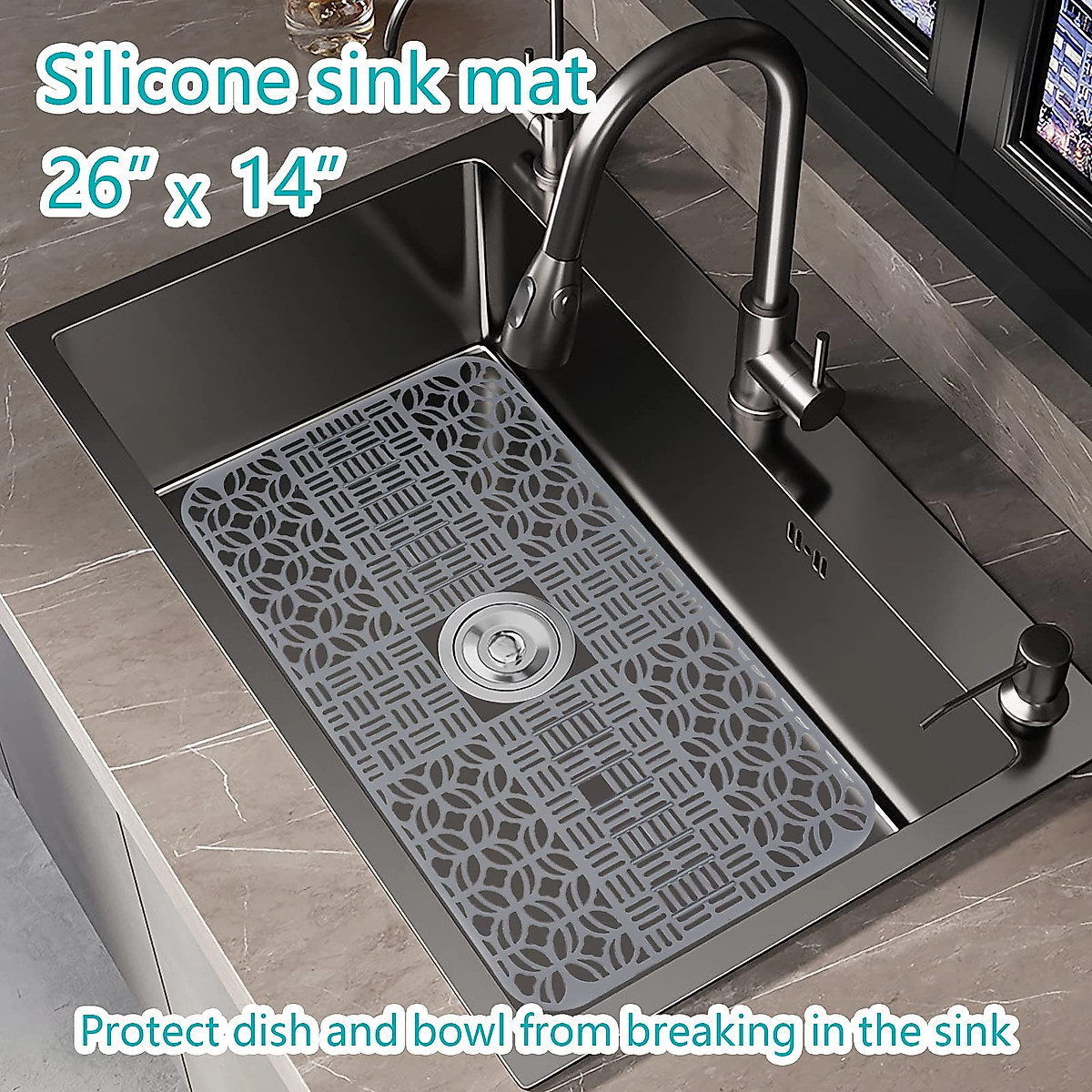 Sink protectors for kitchen,kitchen sink mats and protectors, heat-resistant Cuttable food grade silicone sink mat(25.6"x13.7", Green)