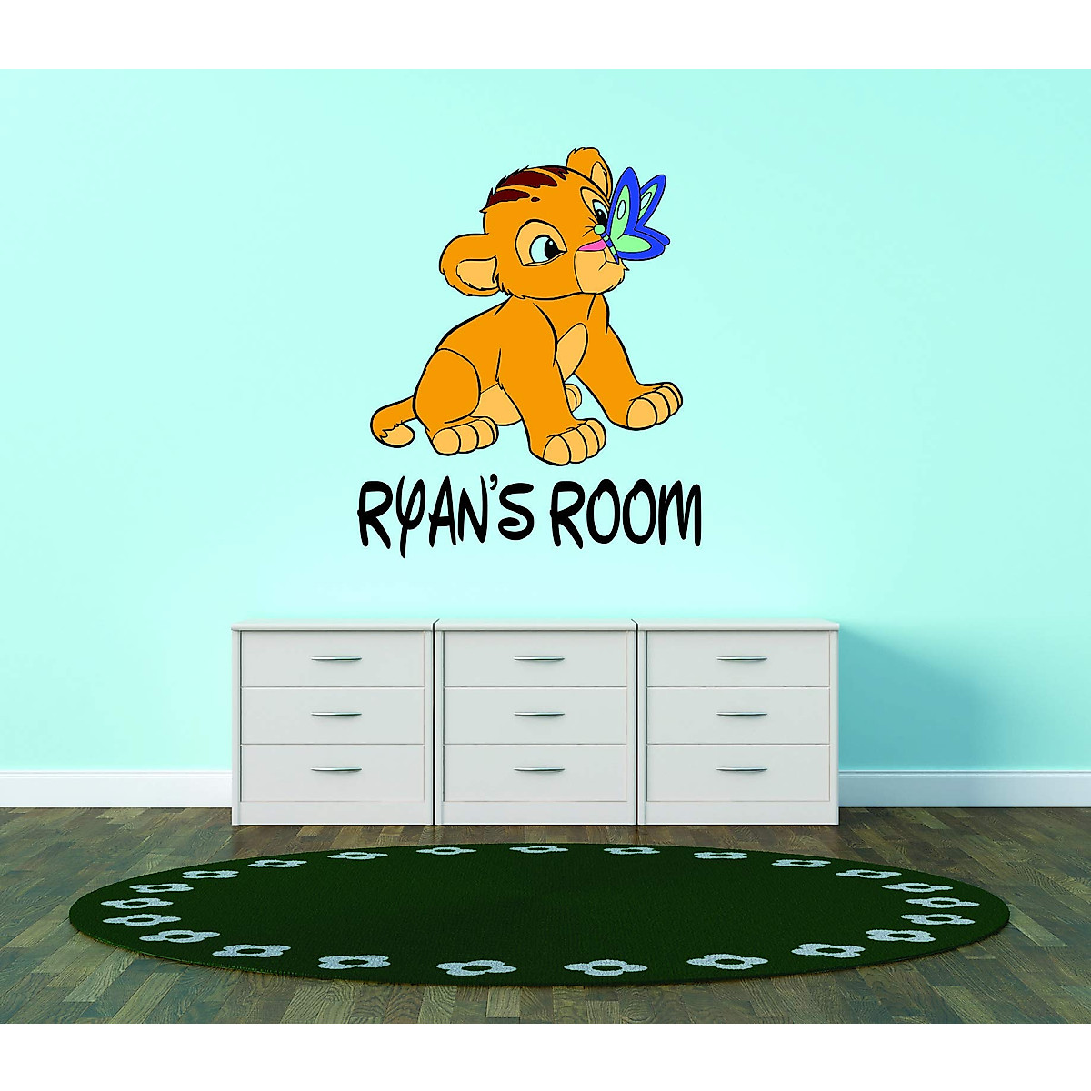 Lion King Movie Cartoon Children Custom Personalized Name Sticker Animated Movie Wall Decals for Kids Bedroom / Boys Wall Decor Vinyl Sticker Art Simba Zazu Size 20x20 inch