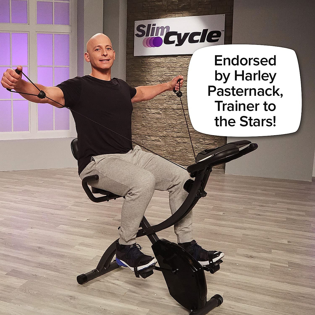 BulbHead As Seen On TV Slim Cycle Stationary Bike, Most Comfortable Exercise Machine, Thick, Extra-Wide Seat & Back Support Cushion, Recline or Upright Position, Twice The Results in Half The Time