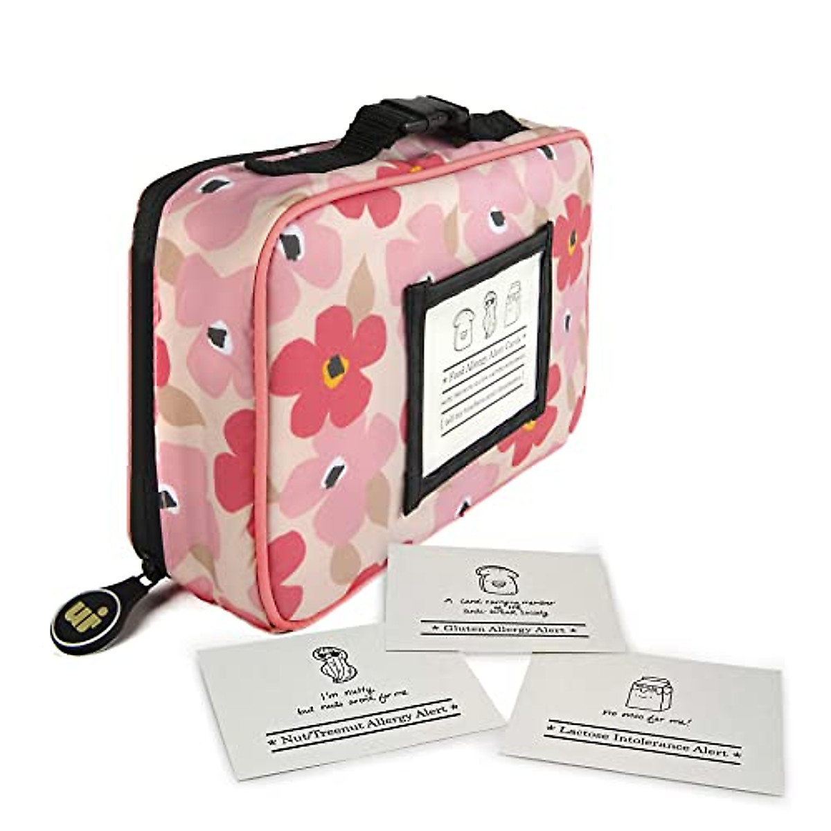 Urban Infant Yummie Kids Lunch Box Insulated Bag - Toddler Boys and Girls – Perfect for Daycare Preschool Travel Snacks – Allergy Alert Cards - Fits Bento Boxes - Poppies