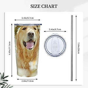 EVANEM 20 Oz Stainless Steel Tumbler With Straw Cleaner Dogs With Flowers Printed Insulated Cup Travel Coffee Mug Vacuum Insulated Tumblers For Home Office