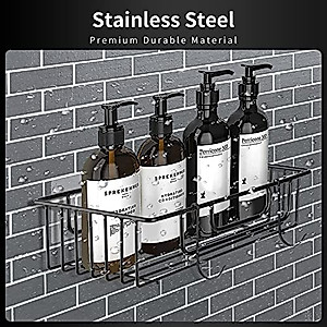 Htworg CR Shower Caddy Basket Shelf, 3-Pack No Drilling Adhesive Shower Organizer and Soap Holder for Inside Bathroom & Kitchen Storage, Black Rustproof Shower Shelves with Removable Hooks